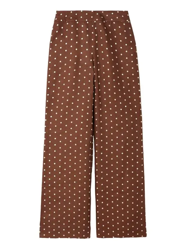 Cara Cara Josephine Polka-dot Linen Wide-leg Pants - Brown