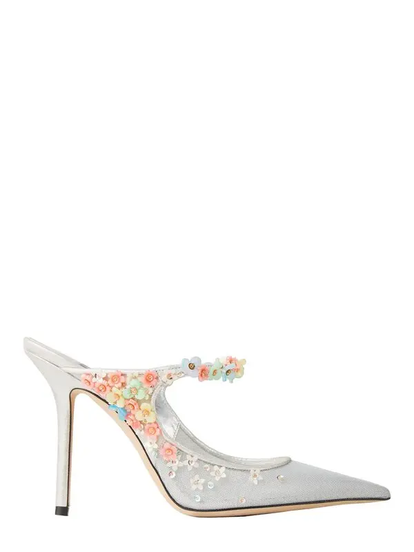 JIMMY CHOO Bing Daisy 100 Mules - Silver/multi