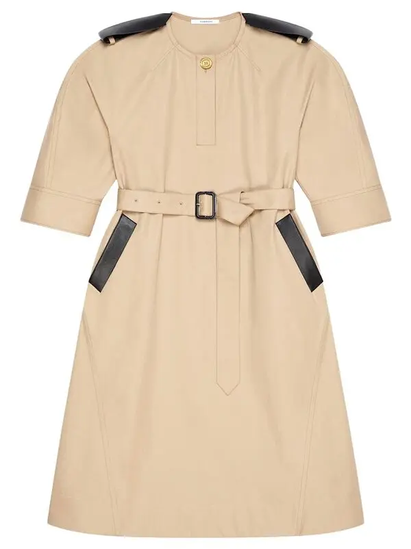 Givenchy Leather-trim Belted Cotton Twill Midi Cocoon Dress - Beige