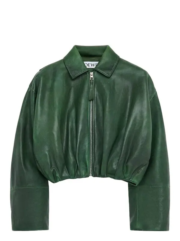 Loewe Draped Leather Bomber Jacket - Green