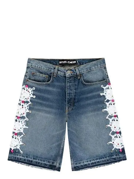 SP5DER Web Stone Denim Shorts - Light Blue Wash