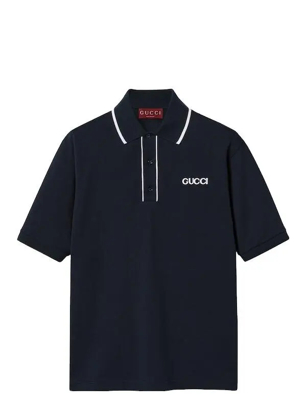 Gucci Embroidered Cotton Piquet Polo Shirt - Blue
