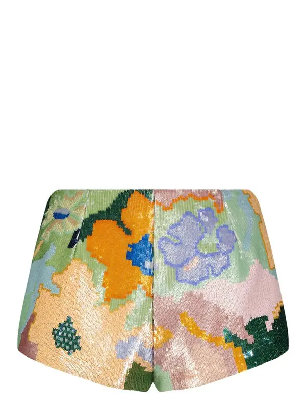 LA FUORI Floral Jacquard Embroidered Shorts - Multi