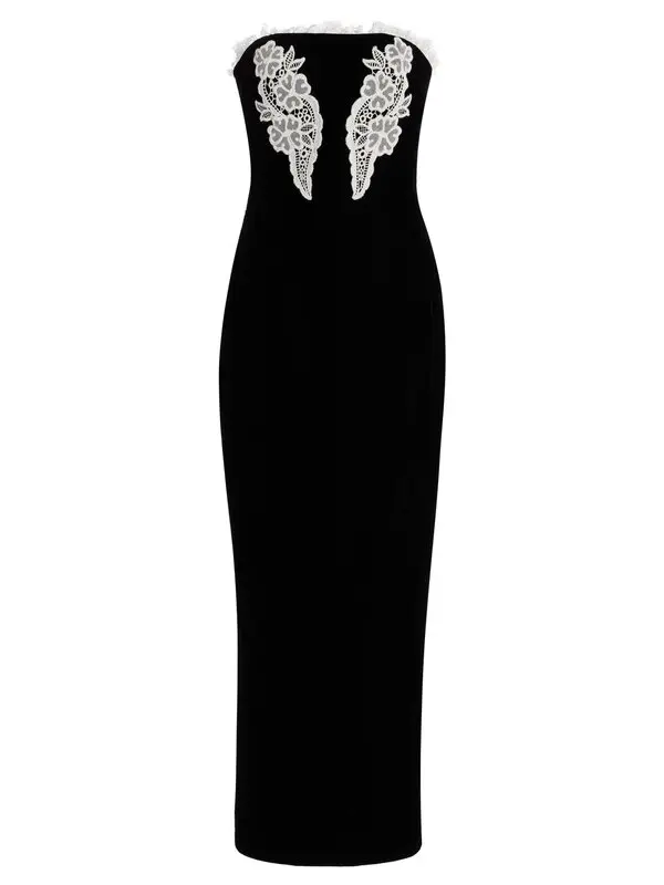 RODARTE Floral-appliquéd Velvet Maxi Dress - Black
