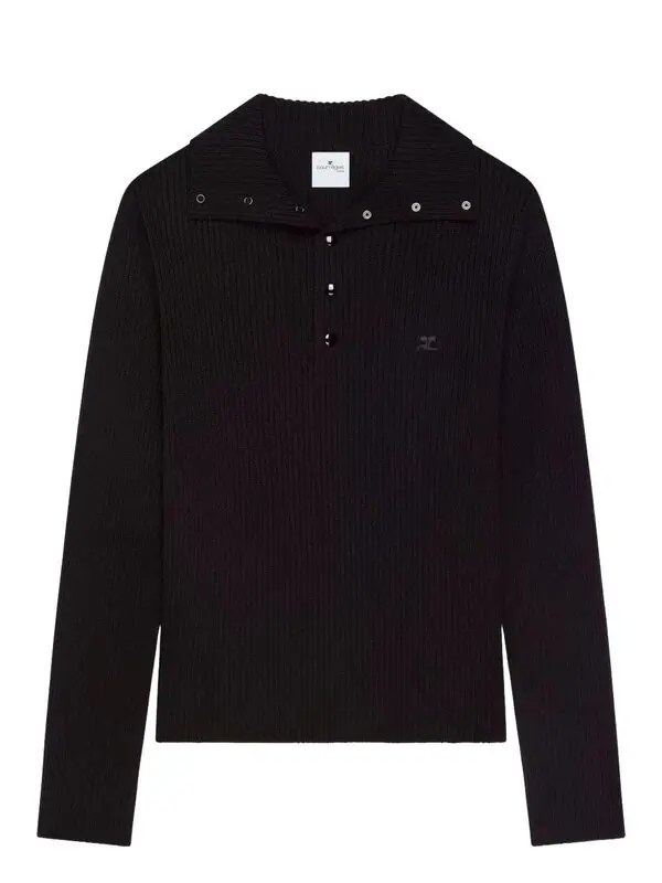 COURREGES Ribbed-knit Polo Sweater - Black