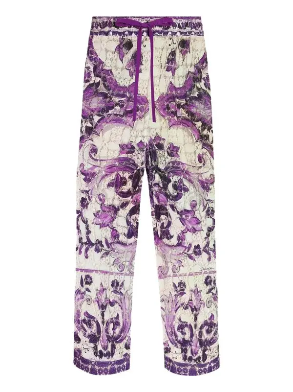 Dolce & Gabbana Majolica-print Lace Trousers - White