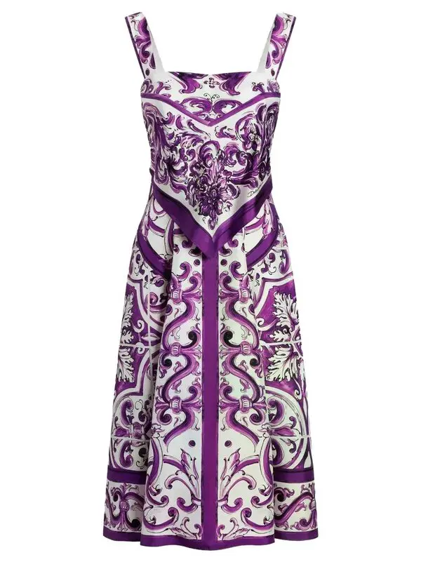 Dolce & Gabbana Majolica-print Midi Dress - White