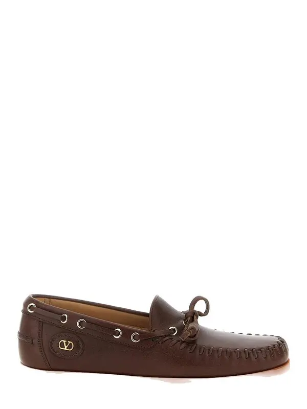 Valentino Garavani Palm Avenue Leather Boat Shoe - Brown