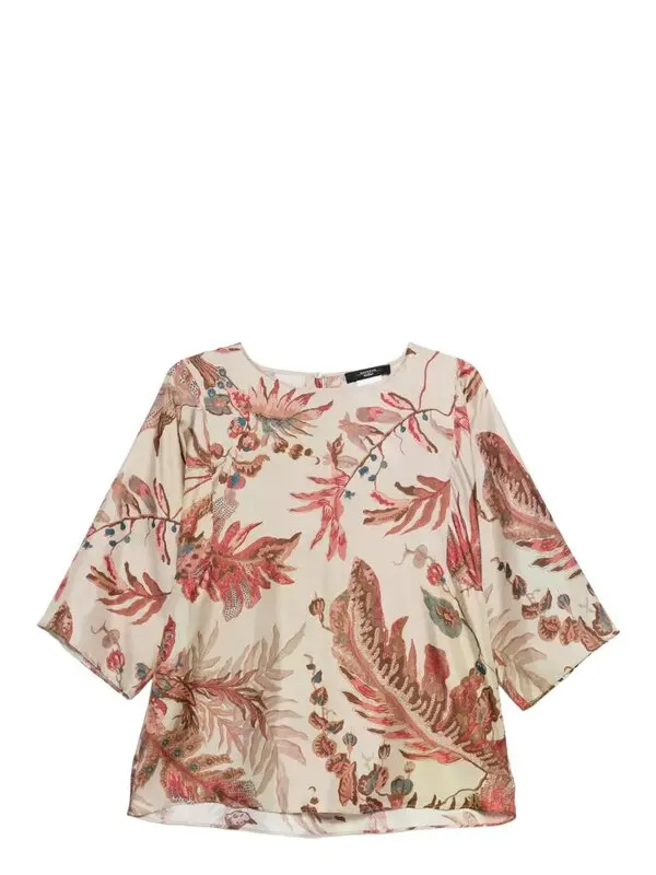 Max Mara Flippo Floral-print Silk Top - Neutrals