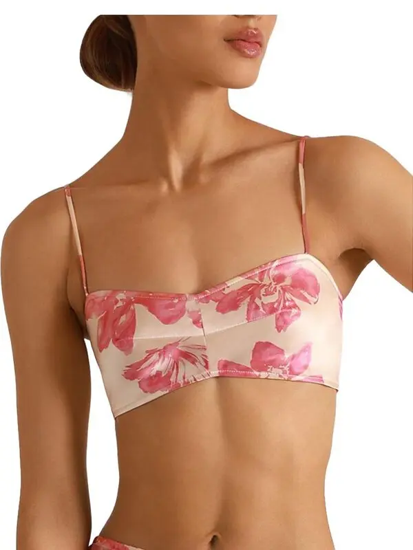 Kiki De Montparnasse Papillon Et Orchidee Silk Lounge Bandeau Top - Blush / Rose Print