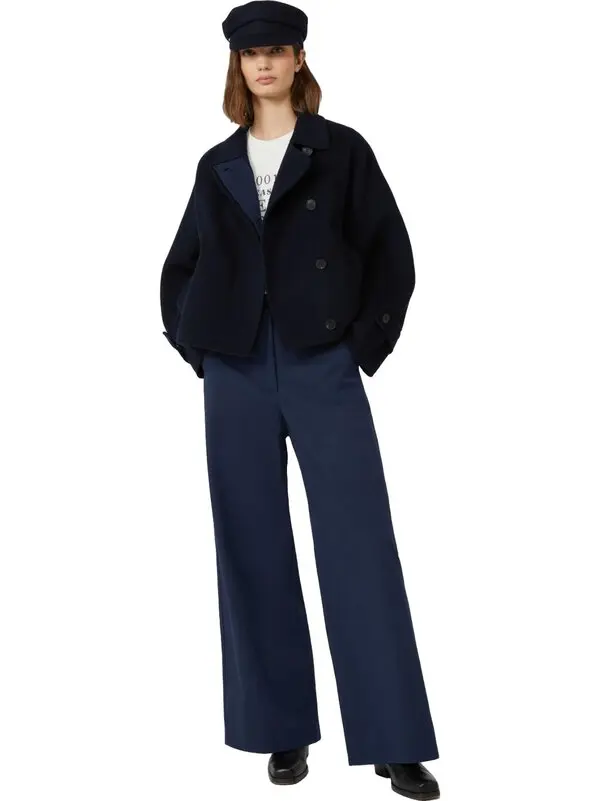 Max Mara Wool Broadcloth Cropped Coat - Navy
