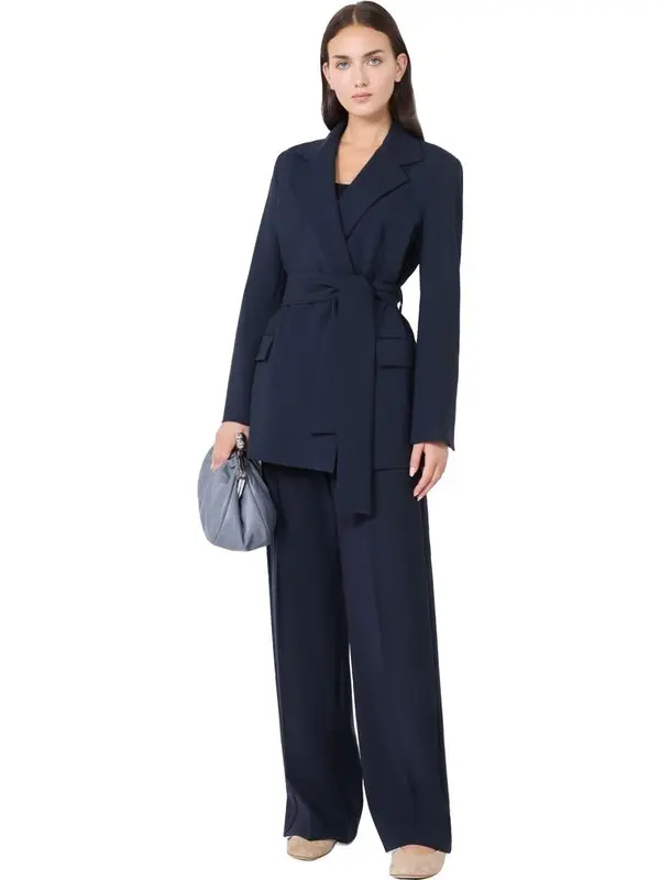 Max Mara Belted Wool Jacket - Navy