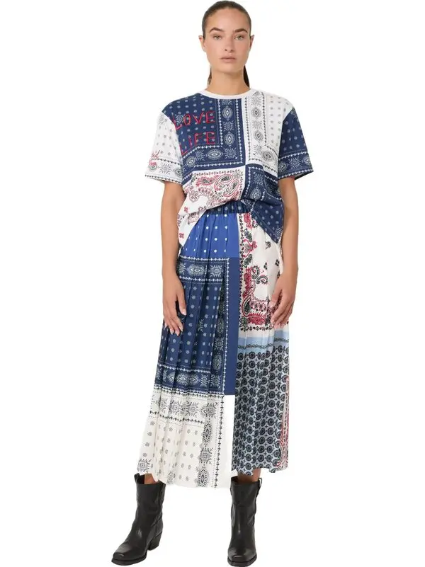 Max Mara Printed Twill Long Skirt - Navy