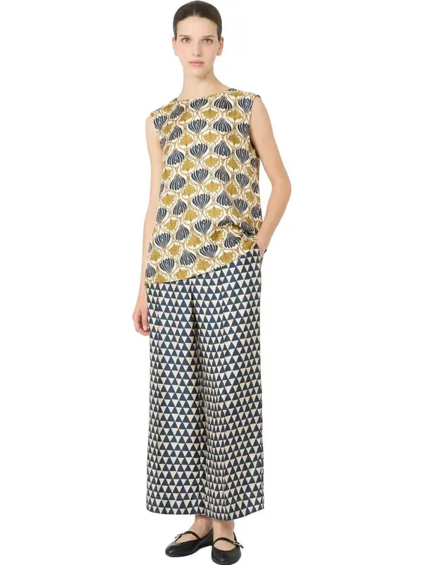 Max Mara Reversible Printed Silk Top - Mustard
