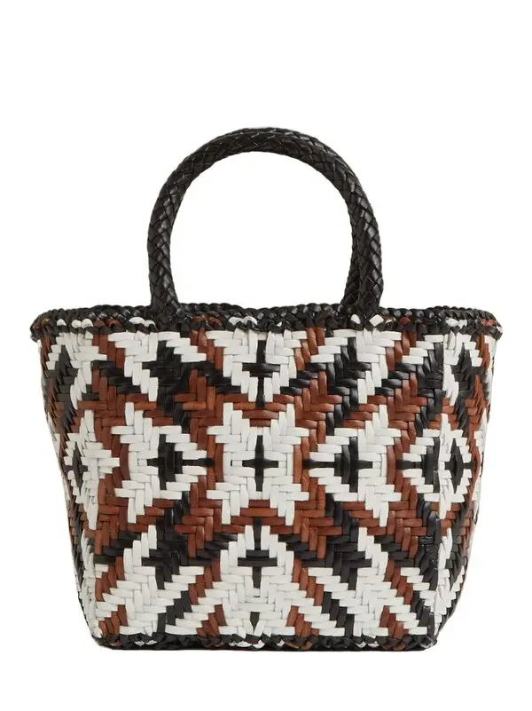 REISS Margot Small Leather Woven Tote Bag - Tan/white/black