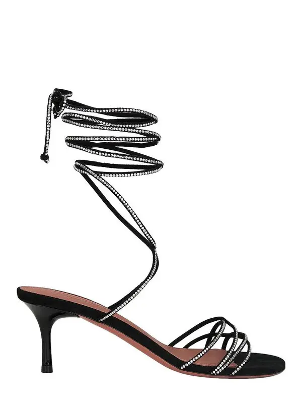 Amina Muaddi Lori 60 Lace Up Sandal - Black & White Crystal