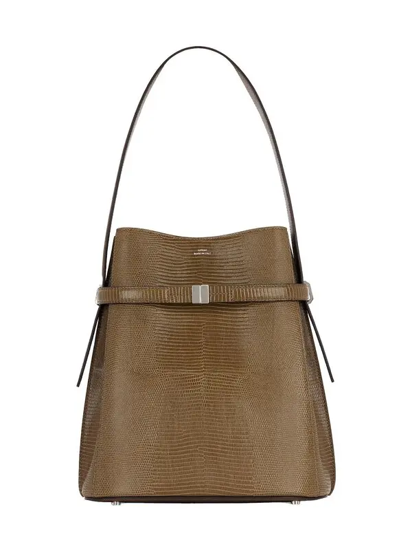 TOTEME Belted Lizard Embossed Bucket Bag - Dark Olive