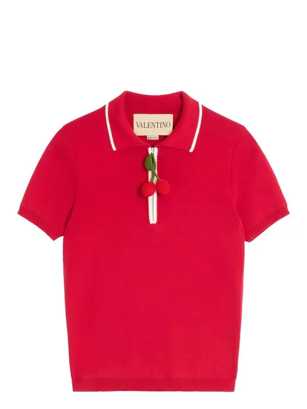 Valentino Garavani Cotton Polo Shirt With Cherry Detailing - Red