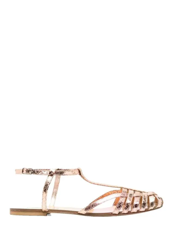 ANNA F. 512 Metallic Leather T-bar Sandals - Pink