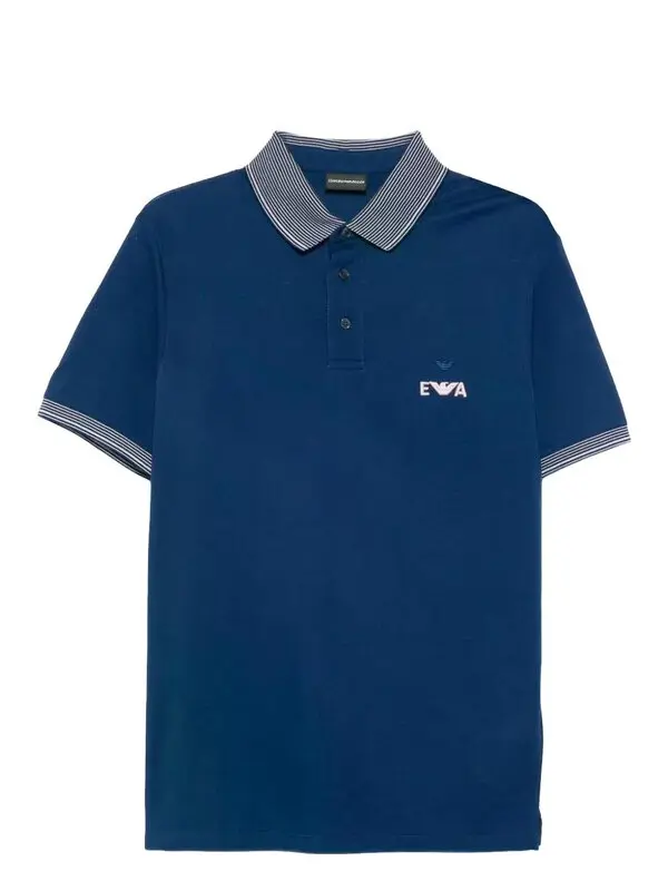 Emporio Armani Eagle-logo Striped-collar Polo Shirt - Blue