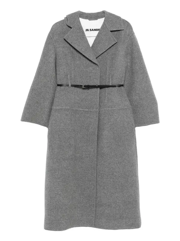 JIL SANDER Belted Wool-cotton Coat - Grey