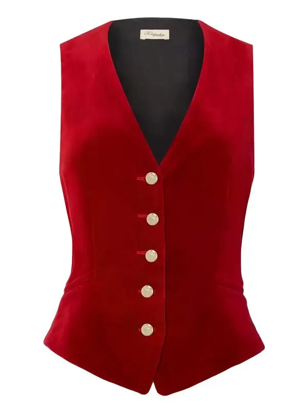 TEMPERLEY LONDON Velvet Buttoned Waistcoat - Scarlet