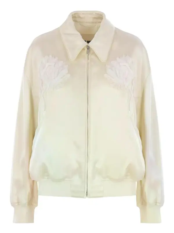 JIL SANDER Floral-embroidered Bomber Jacket - Neutrals