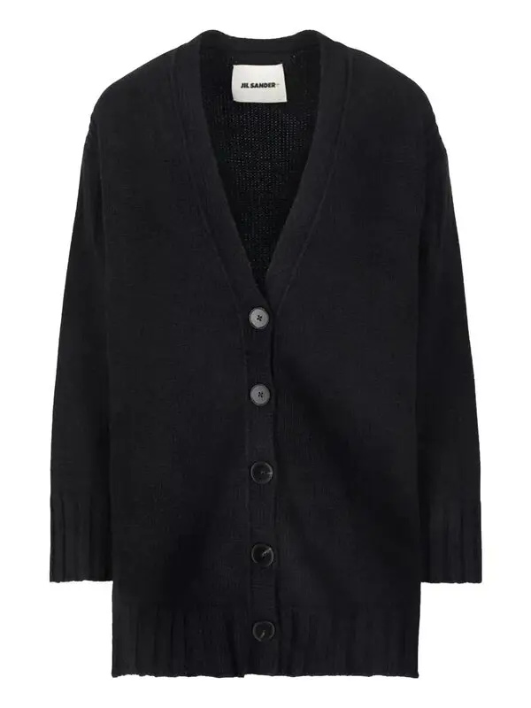 JIL SANDER Wool V-neck Cardigan - Black