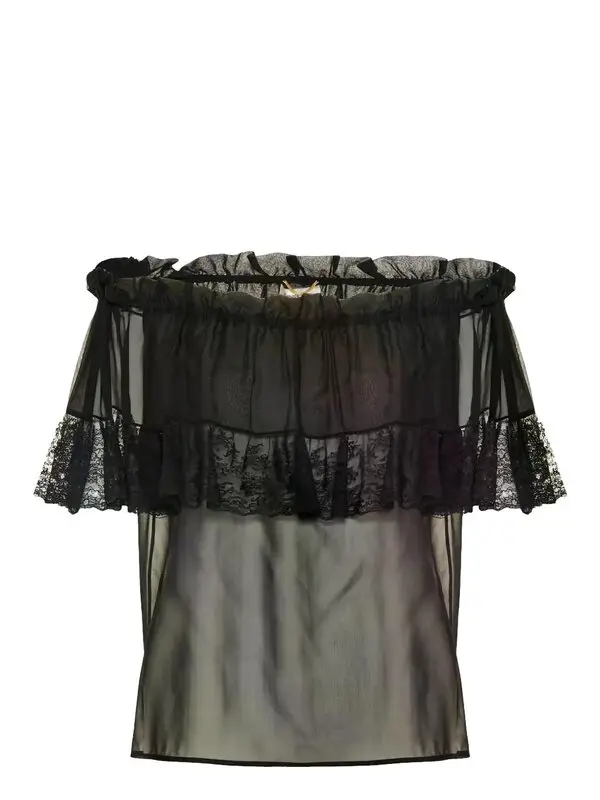 Saint Laurent Lace-trimmed Ruffled Top - Black