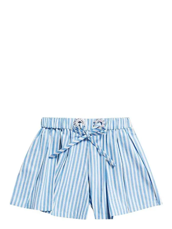 AREA Crystal Grommet Pleated Poplin Shorts - Blue