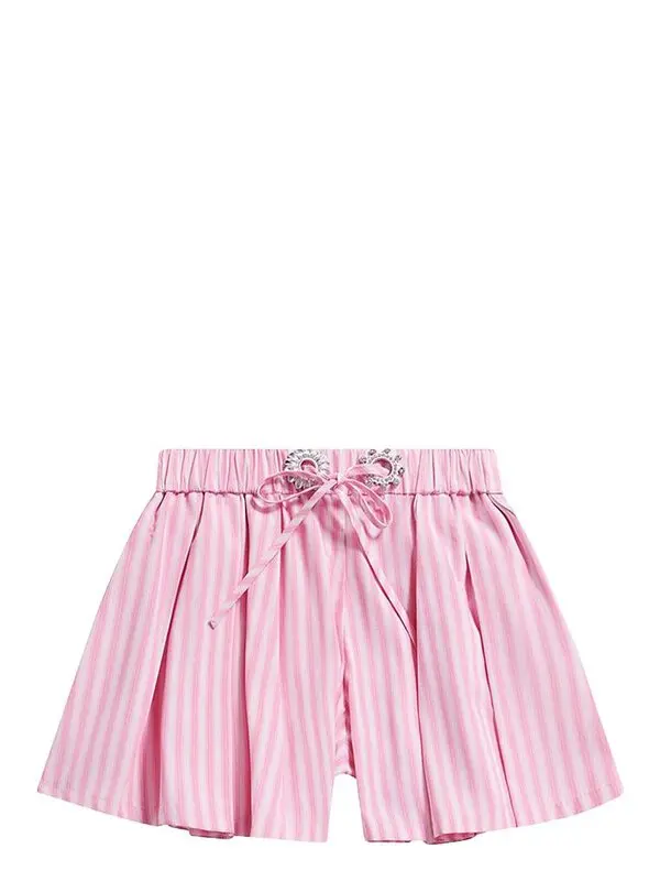 AREA Crystal Grommet Pleated Poplin Shorts - Pink