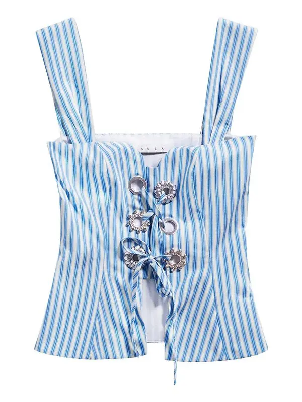 AREA Crystal Grommet Poplin Corset Top - Blue