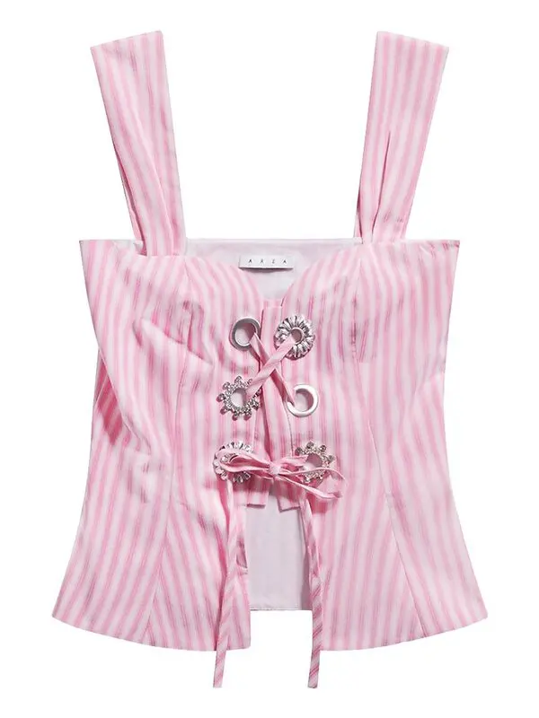 AREA Crystal Grommet Poplin Corset Top - Pink