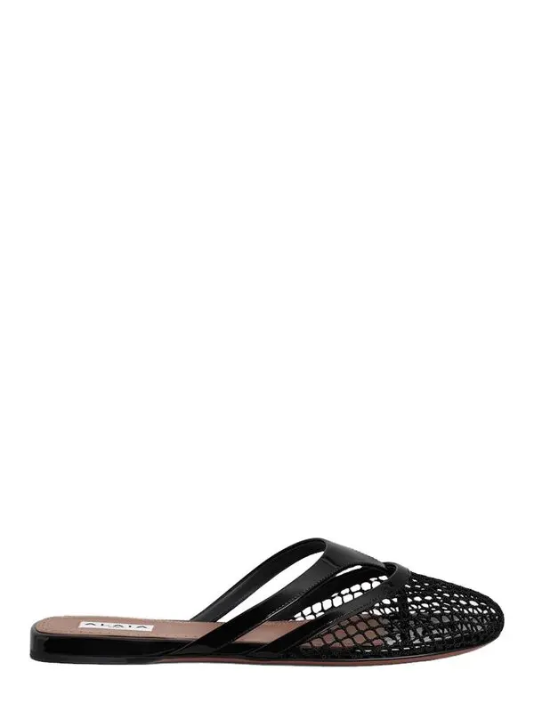 ALAÃA Infradito Fishnet And Leather Mules - Black