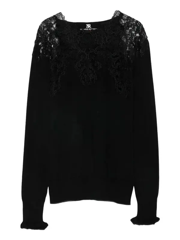Ermanno Scervino Lace-trimmed Merino Wool T-shirt - Black