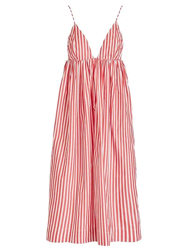 GANNI Striped Cotton-poplin Dress - Red