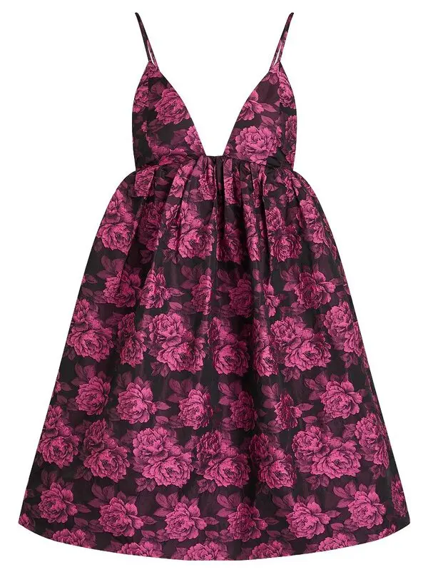 GANNI Floral-jacquard Mini Dress - Magenta