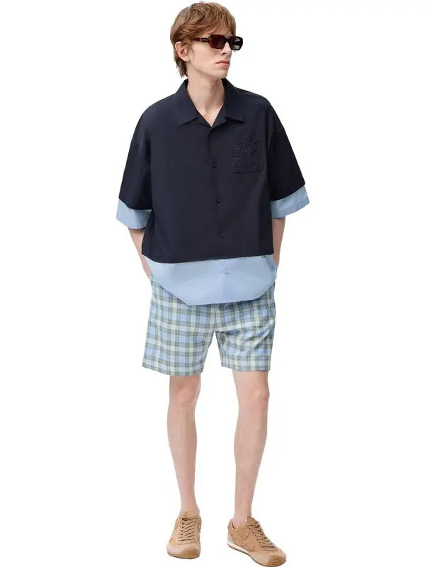 Loewe Short Sleeve Shirt In Cotton - Dark Navy/light Blue