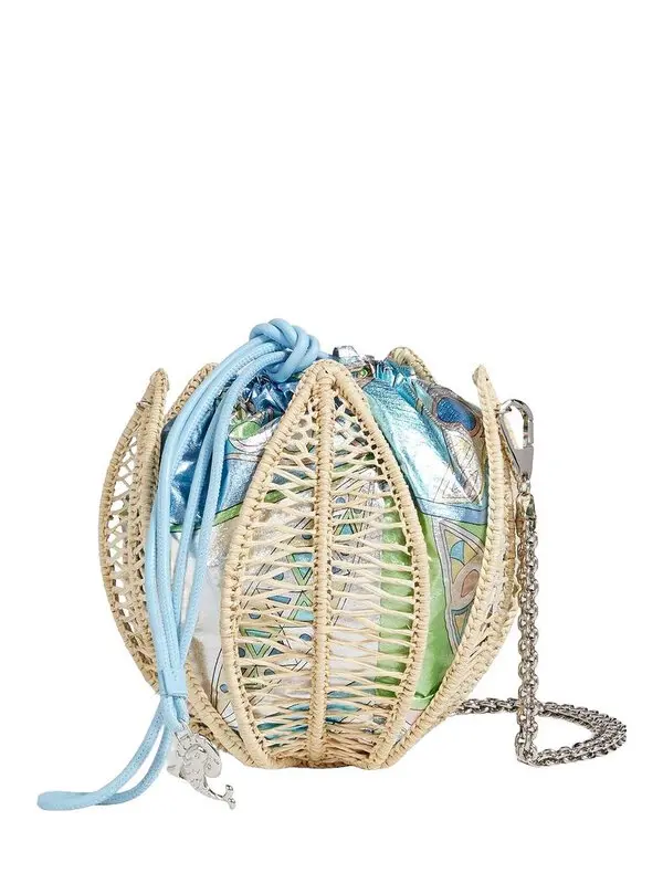Emilio Pucci Leather-trimmed Printed Shell And Raffia Shoulder Bag - Beige