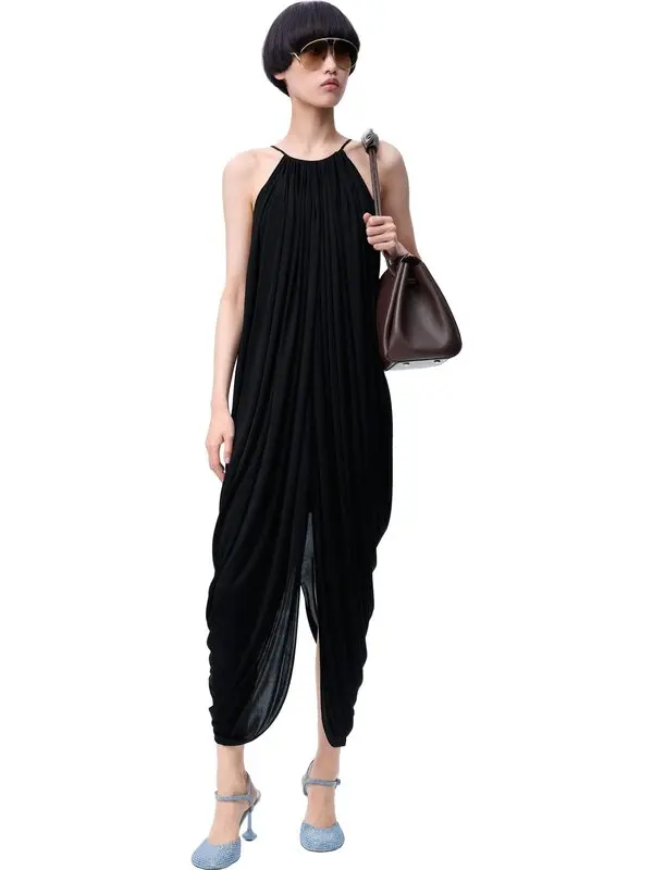 Loewe Draped Silk Jersey Dress - Black