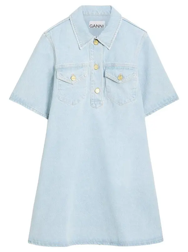 GANNI Denim Mini Shirt Dress - Light Denim
