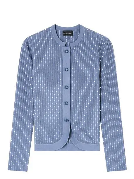 Emporio Armani Polka-dot Viscose-jacquard Cardigan - Natural