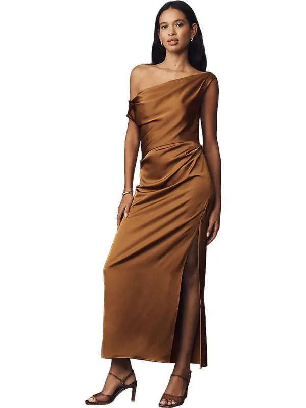 Significant Other Arella One-shoulder A-line Maxi Dress - Camel