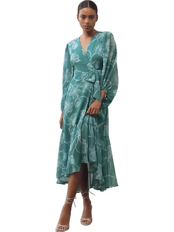 HUTCH Long-sleeve V-neck Maxi Dress - Blue Green