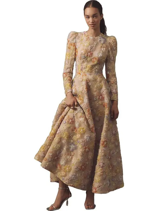 HELSI Tessa Long-sleeve Appliqué A-line Maxi Dress - Yellow