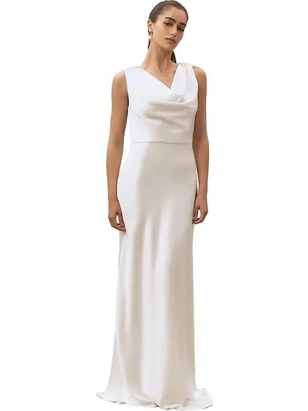 MILLY Cowl-neck Hammered Satin Slip Maxi Dress - White