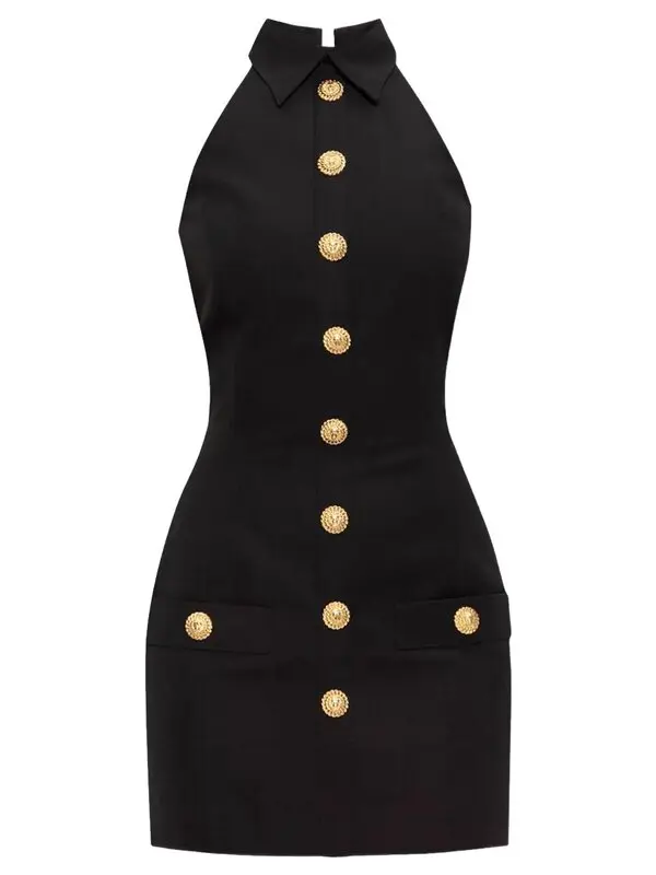 Balmain Halterneck Buttoned Mini Dress - Black