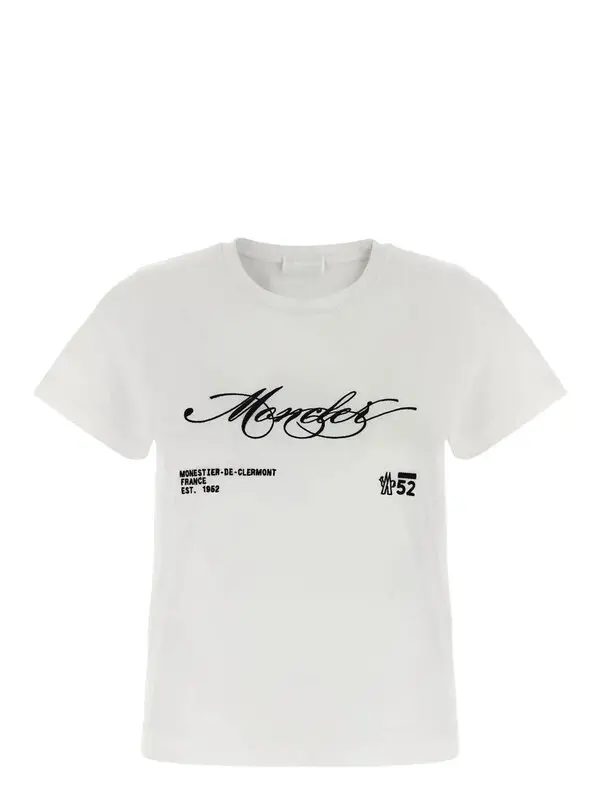 Moncler Embroidered Cursive-logo Cotton T-shirt - White