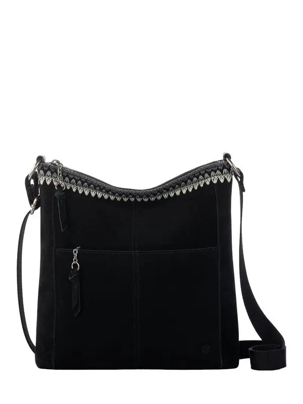 THE SAK Lucia Crossbody Leather Bag - Black Suede Blanket Stitch