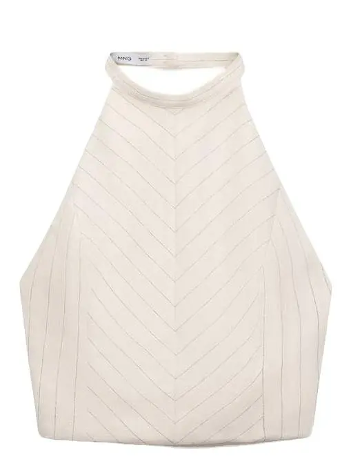 Mango Stripe Crop Halter Top - Off White